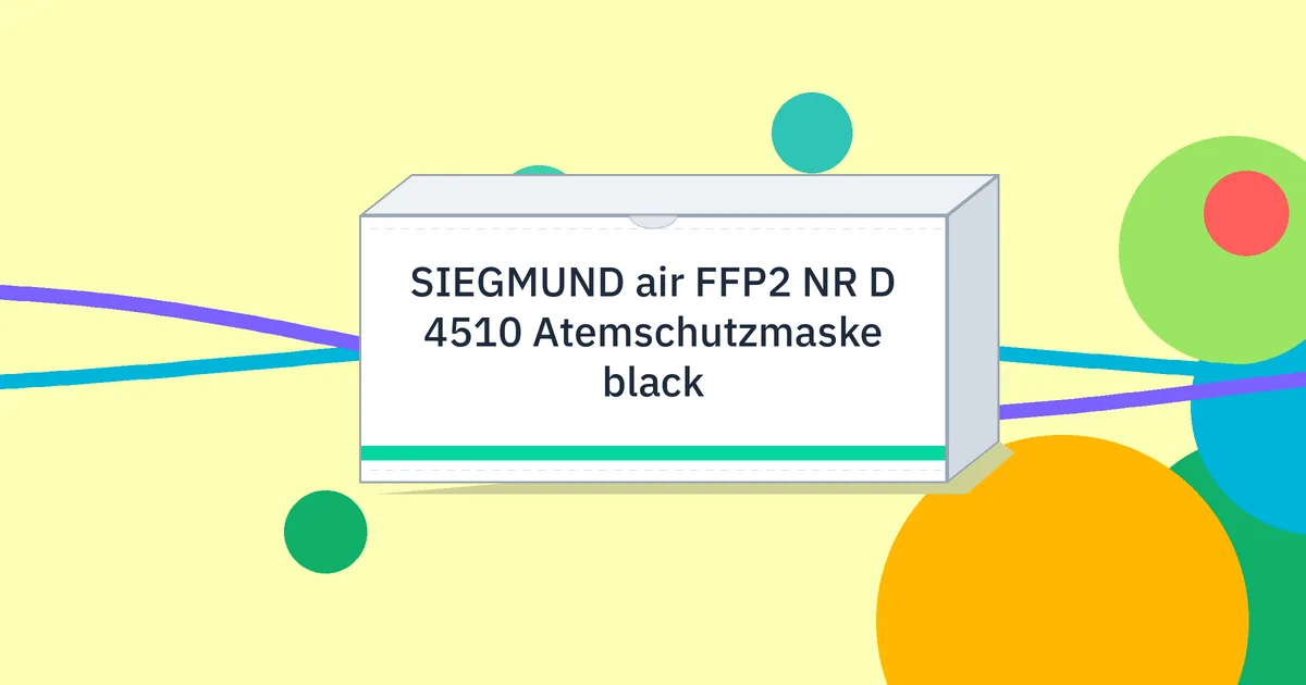 Symbolbild: Packung mit der Aufschrift SIEGMUND air FFP2 NR D 4510 Atemschutzmaske black (PZN 18241141) – Verfügbarkeit und Bezug in Apotheken in Frankfurt am Main