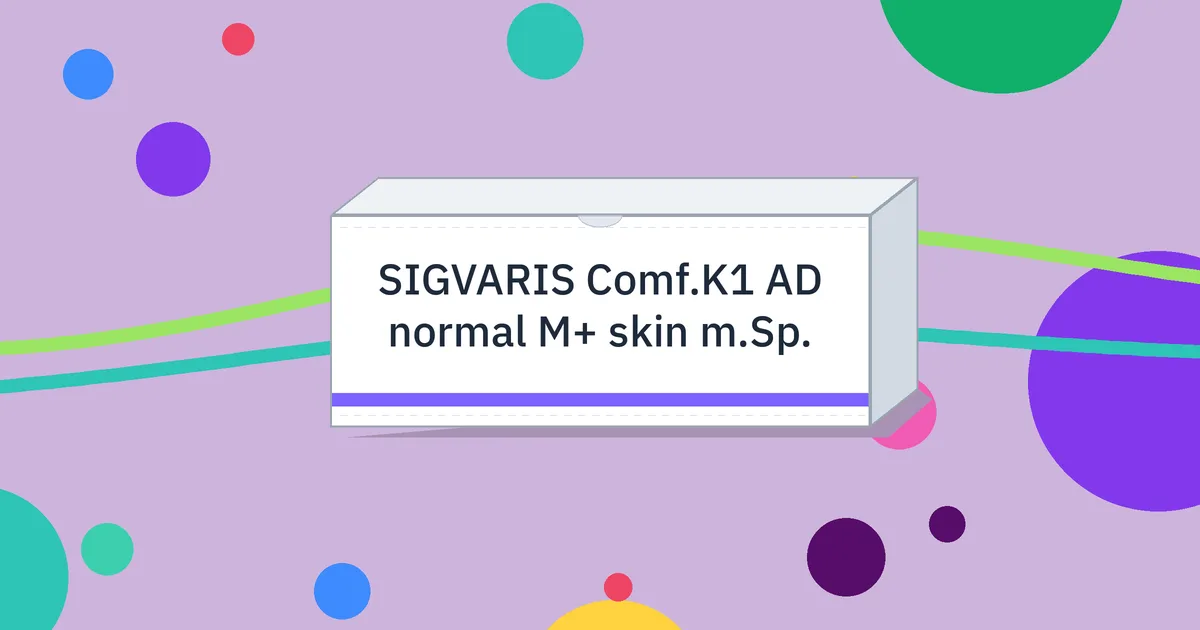 Symbolbild: Packung mit der Aufschrift SIGVARIS Comf.K1 AD normal M+ skin m.Sp. (PZN 17042037) – Verfügbarkeit und Bezug in Apotheken in Frankfurt am Main