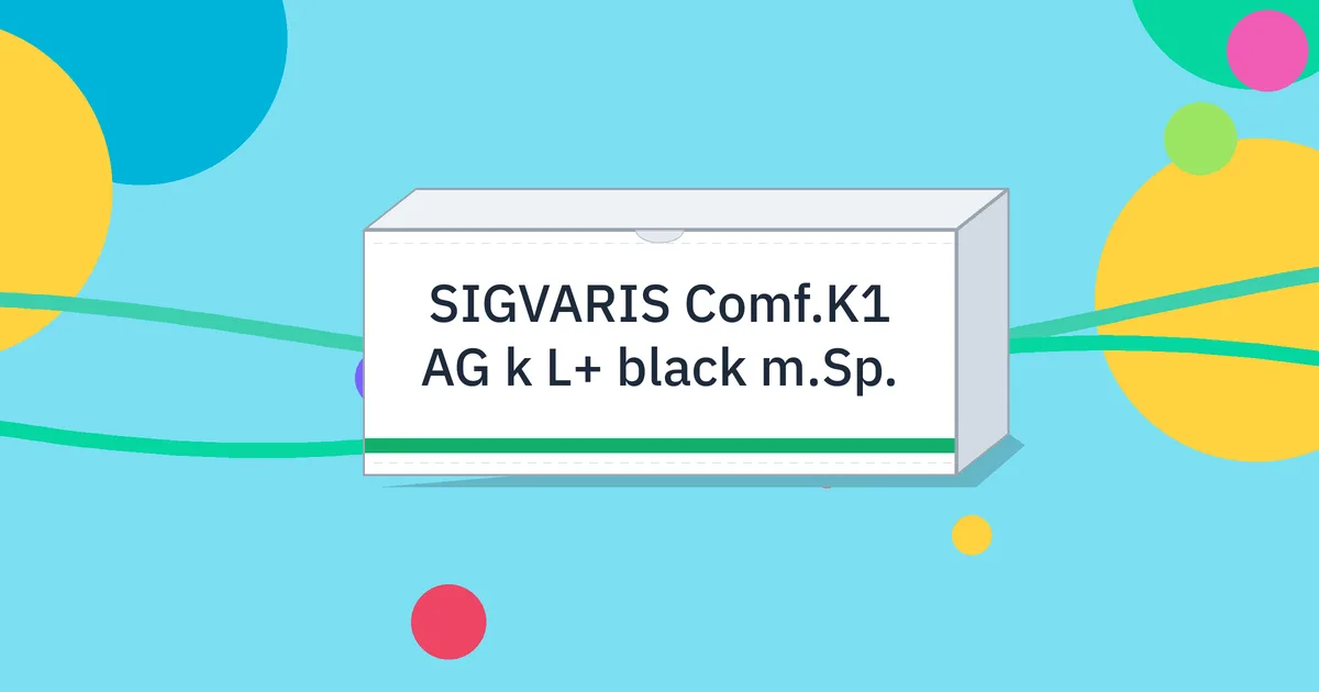 Symbolbild: Packung mit der Aufschrift SIGVARIS Comf.K1 AG k L+ black m.Sp. (PZN 17043456) – Verfügbarkeit und Bezug in Apotheken in Frankfurt am Main