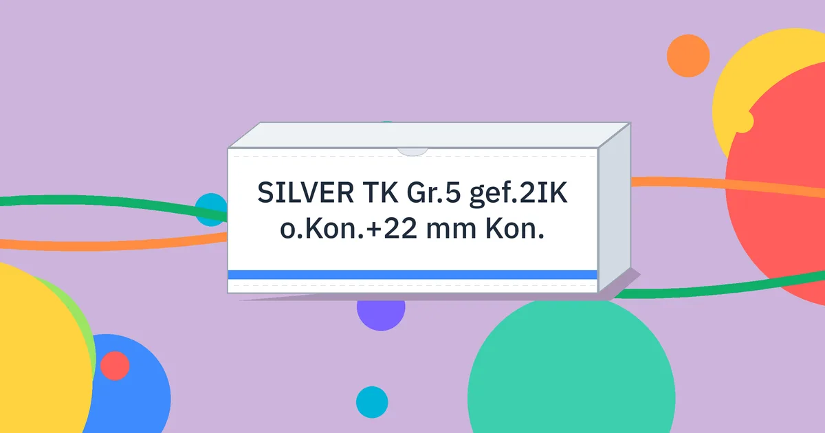 Symbolbild: Packung mit der Aufschrift SILVER TK Gr.5 gef.2IK o.Kon.+22 mm Kon. (PZN 10317347) – Verfügbarkeit und Bezug in Apotheken in Frankfurt am Main