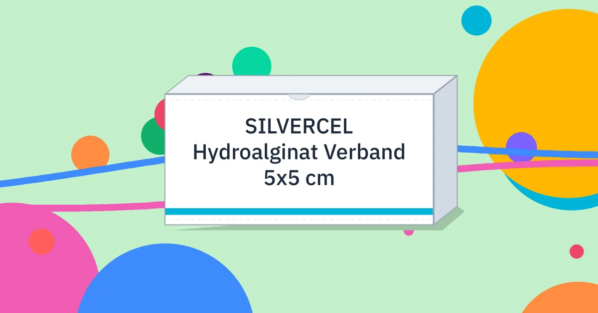 Symbolbild: Packung mit der Aufschrift SILVERCEL Hydroalginat Verband 5x5 cm (PZN 00032098) – Verfügbarkeit und Bezug in Apotheken in Frankfurt am Main