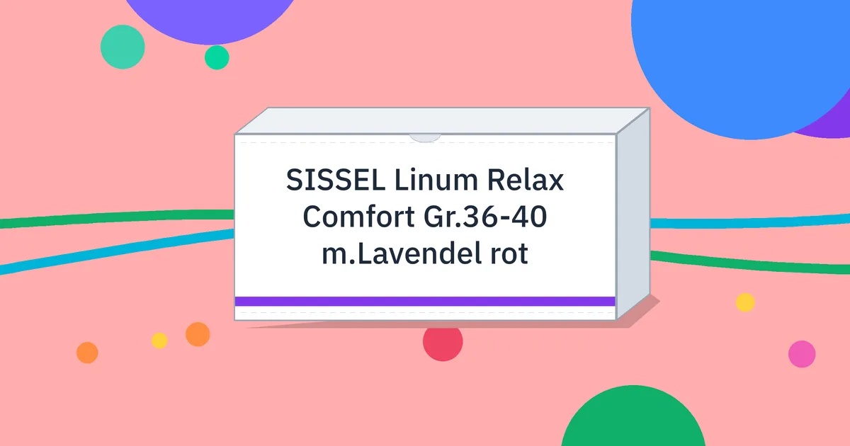 Symbolbild: Packung mit der Aufschrift SISSEL Linum Relax Comfort Gr.36-40 m.Lavendel rot (PZN 11529407) – Verfügbarkeit und Bezug in Apotheken in Frankfurt am Main