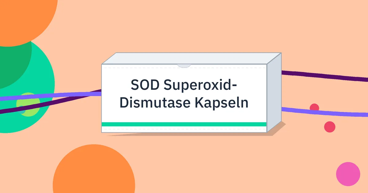 Symbolbild: Packung mit der Aufschrift SOD Superoxid-Dismutase Kapseln (PZN 15616480) – Verfügbarkeit und Bezug in Apotheken in Frankfurt am Main