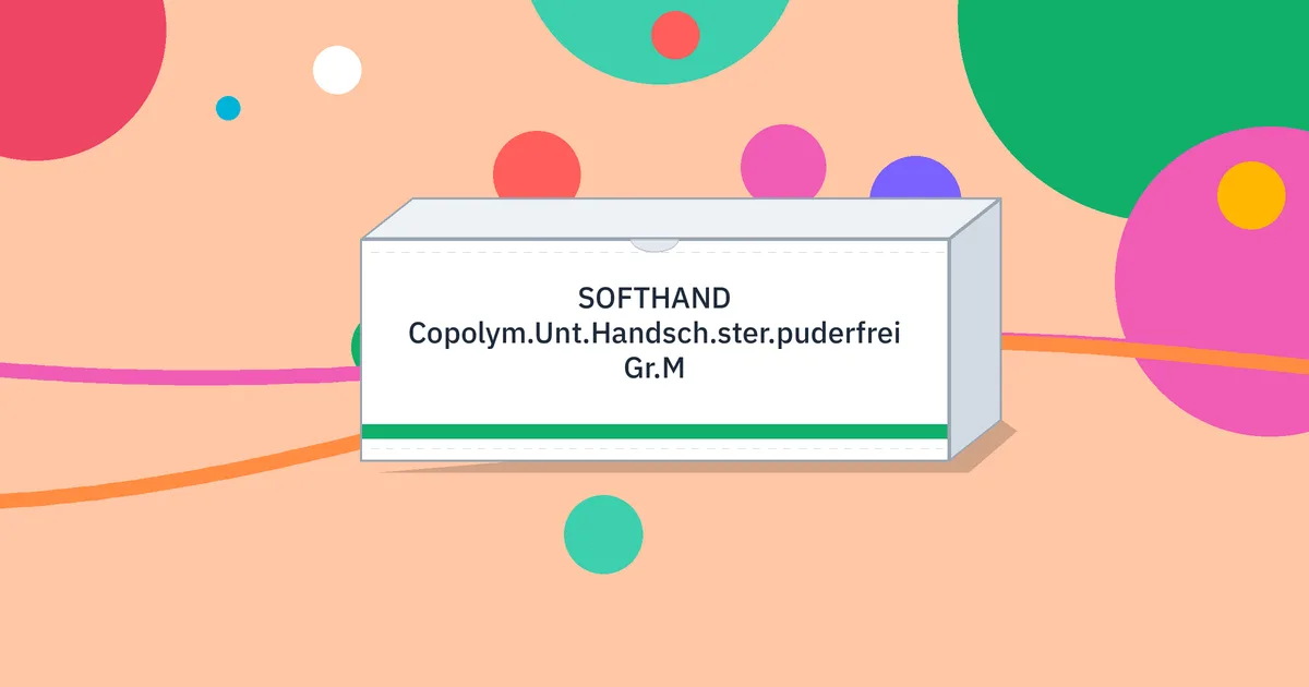 Symbolbild: Packung mit der Aufschrift SOFTHAND Copolym.Unt.Handsch.ster.puderfrei Gr.M (PZN 12377000) – Verfügbarkeit und Bezug in Apotheken in Frankfurt am Main