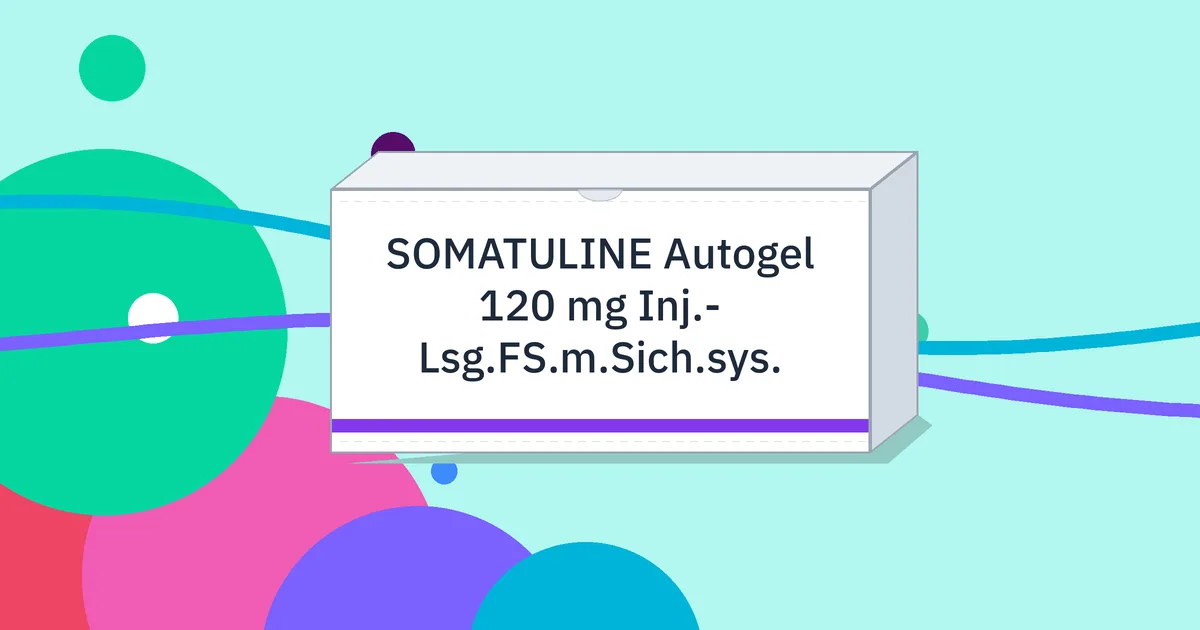 Symbolbild: Packung mit der Aufschrift SOMATULINE Autogel 120 mg Inj.-Lsg.FS.m.Sich.sys. (PZN 09392088) – Verfügbarkeit und Bezug in Apotheken in Frankfurt am Main