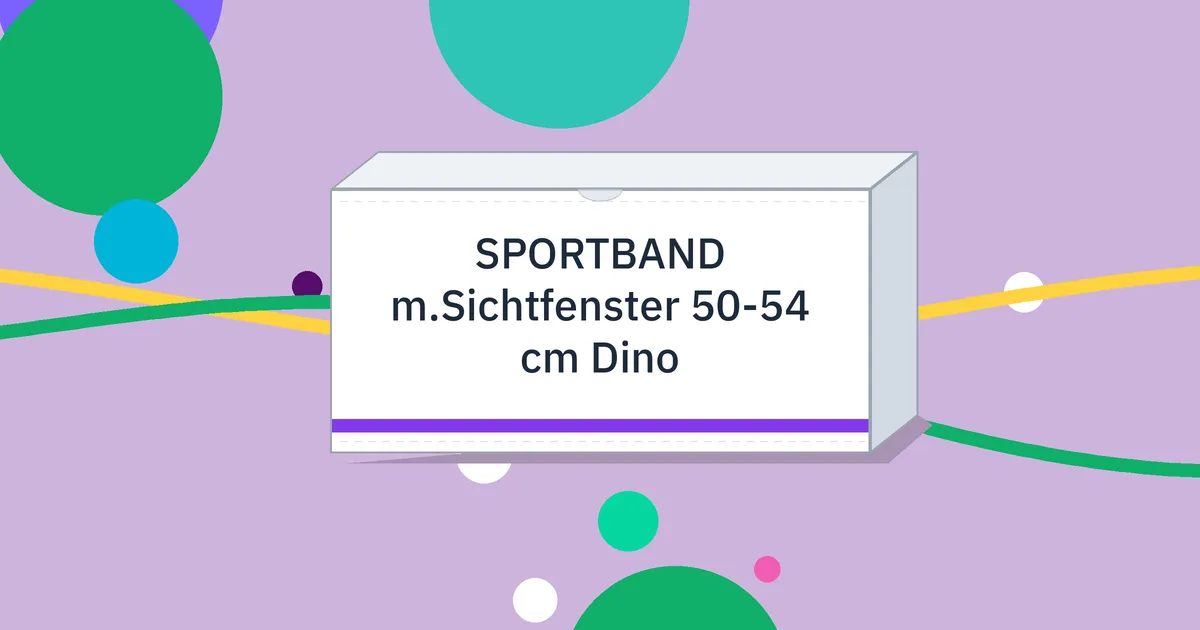 Symbolbild: Packung mit der Aufschrift SPORTBAND m.Sichtfenster 50-54 cm Dino (PZN 17837104) – Verfügbarkeit und Bezug in Apotheken in Frankfurt am Main