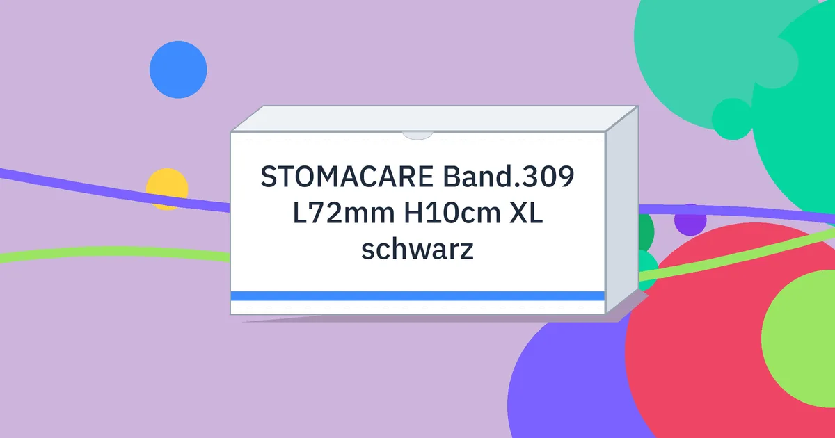 Symbolbild: Packung mit der Aufschrift STOMACARE Band.309 L72mm H10cm XL schwarz (PZN 10841410) – Verfügbarkeit und Bezug in Apotheken in Frankfurt am Main