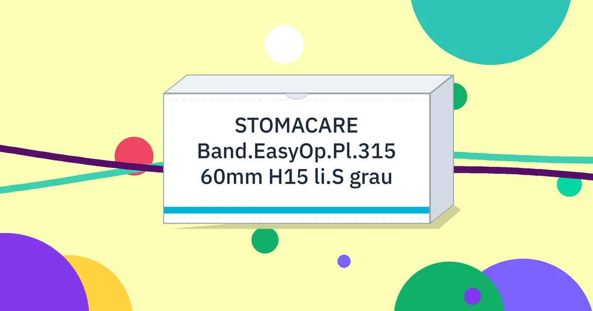 Symbolbild: Packung mit der Aufschrift STOMACARE Band.EasyOp.Pl.315 60mm H15 li.S grau (PZN 17905395) – Verfügbarkeit und Bezug in Apotheken in Frankfurt am Main