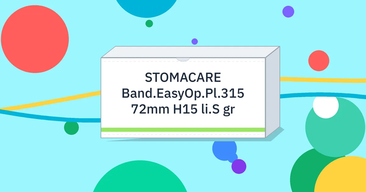 Symbolbild: Packung mit der Aufschrift STOMACARE Band.EasyOp.Pl.315 72mm H15 li.S gr (PZN 17905544) – Verfügbarkeit und Bezug in Apotheken in Frankfurt am Main