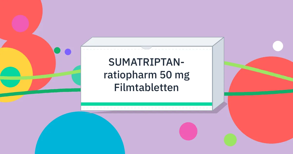 Symbolbild: Packung mit der Aufschrift SUMATRIPTAN-ratiopharm 50 mg Filmtabletten (PZN 06643101) – Verfügbarkeit und Bezug in Apotheken in Frankfurt am Main