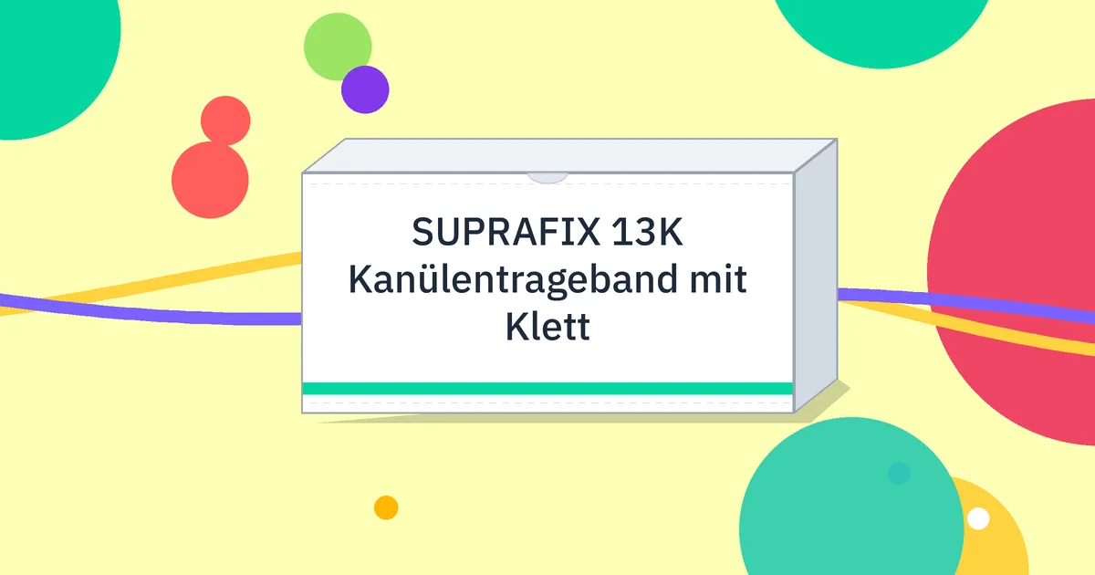 Symbolbild: Packung mit der Aufschrift SUPRAFIX 13K Kanülentrageband mit Klett (PZN 03896296) – Verfügbarkeit und Bezug in Apotheken in Frankfurt am Main