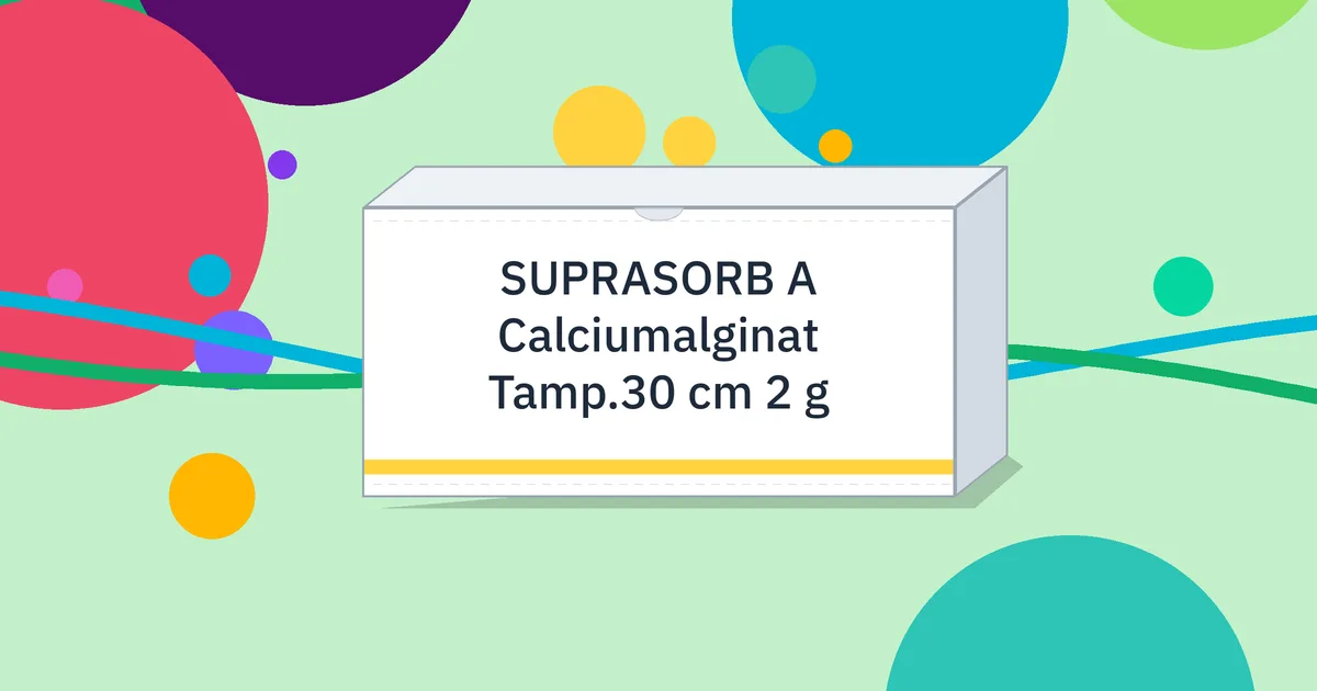 Symbolbild: Packung mit der Aufschrift SUPRASORB A Calciumalginat Tamp.30 cm 2 g (PZN 17635903) – Verfügbarkeit und Bezug in Apotheken in Frankfurt am Main