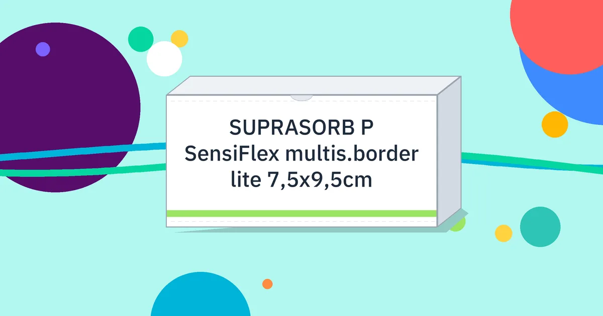 Symbolbild: Packung mit der Aufschrift SUPRASORB P SensiFlex multis.border lite 7,5x9,5cm (PZN 19445408) – Verfügbarkeit und Bezug in Apotheken in Frankfurt am Main