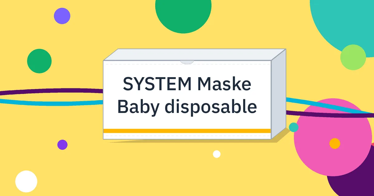 Symbolbild: Packung mit der Aufschrift SYSTEM Maske Baby disposable (PZN 06919218) – Verfügbarkeit und Bezug in Apotheken in Frankfurt am Main