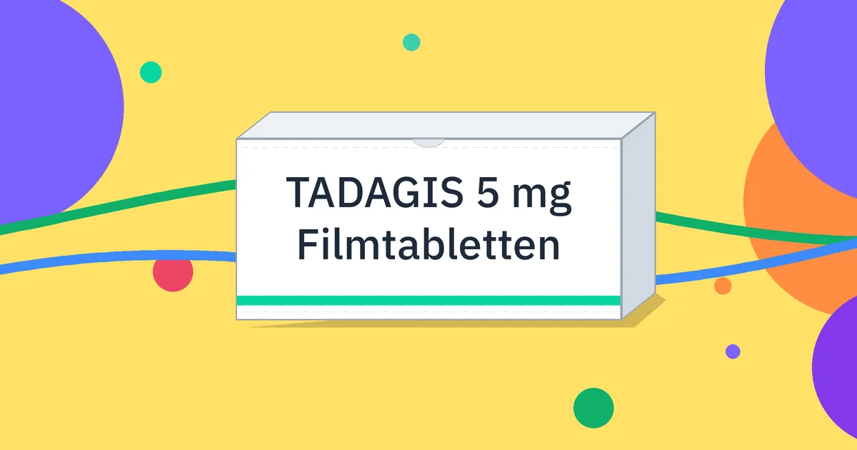 Symbolbild: Packung mit der Aufschrift TADAGIS 5 mg Filmtabletten (PZN 16203656) – Verfügbarkeit und Bezug in Apotheken in Frankfurt am Main