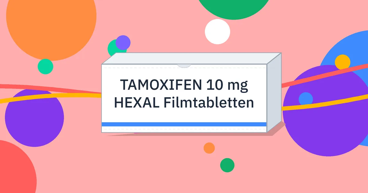 Symbolbild: Packung mit der Aufschrift TAMOXIFEN 10 mg HEXAL Filmtabletten (PZN 03097460) – Verfügbarkeit und Bezug in Apotheken in Frankfurt am Main