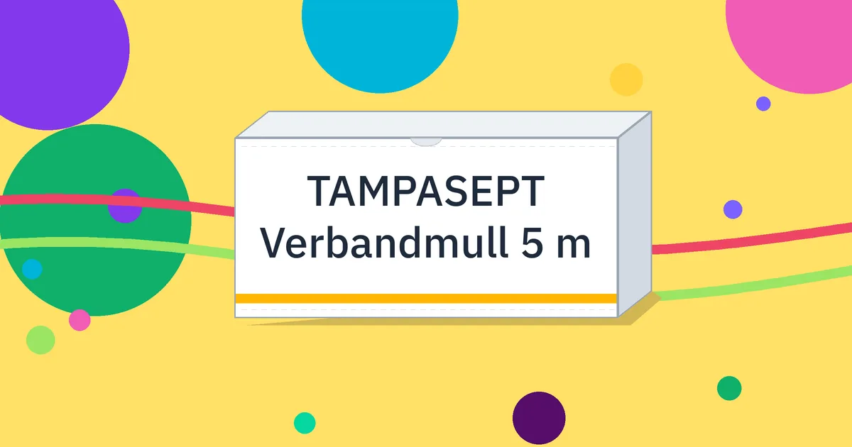 Symbolbild: Packung mit der Aufschrift TAMPASEPT Verbandmull 5 m (PZN 06188737) – Verfügbarkeit und Bezug in Apotheken in Frankfurt am Main