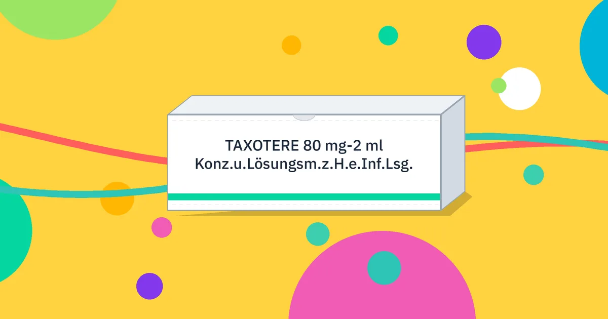 Symbolbild: Packung mit der Aufschrift TAXOTERE 80 mg-2 ml Konz.u.Lösungsm.z.H.e.Inf.Lsg. (PZN 19468289) – Verfügbarkeit und Bezug in Apotheken in Frankfurt am Main