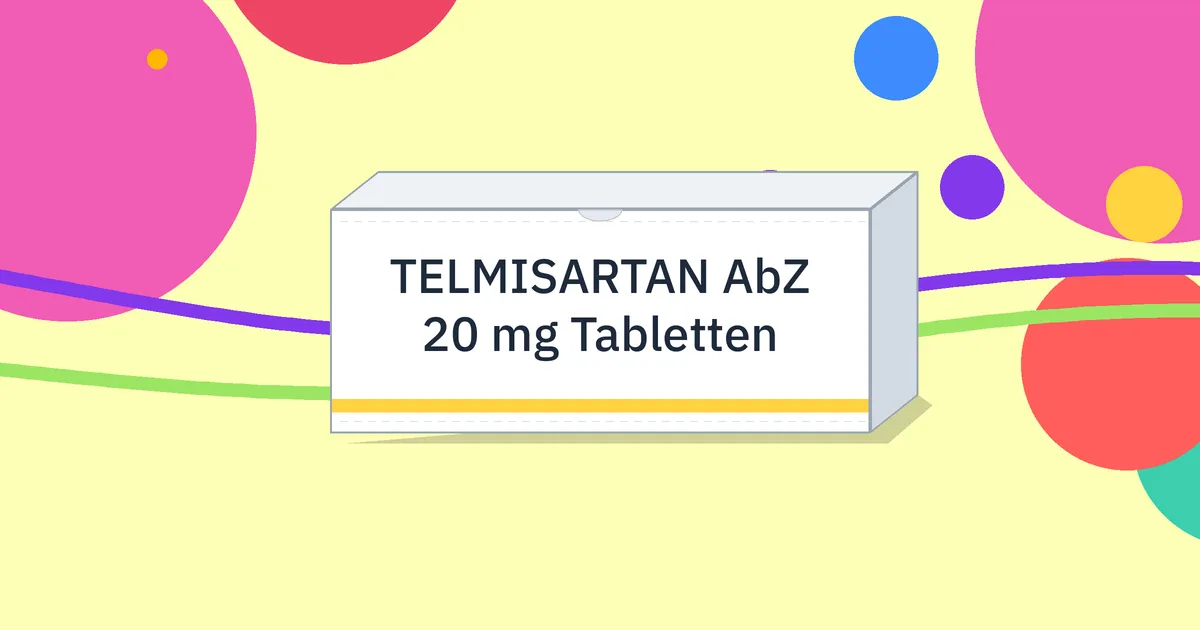 Symbolbild: Packung mit der Aufschrift TELMISARTAN AbZ 20 mg Tabletten (PZN 02179368) – Verfügbarkeit und Bezug in Apotheken in Frankfurt am Main