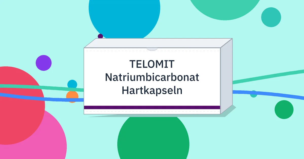 Symbolbild: Packung mit der Aufschrift TELOMIT Natriumbicarbonat Hartkapseln (PZN 19722842) – Verfügbarkeit und Bezug in Apotheken in Frankfurt am Main