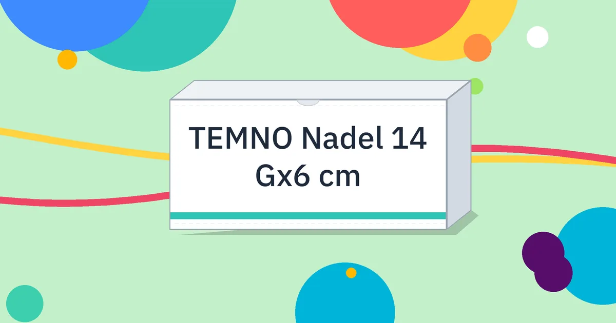 Symbolbild: Packung mit der Aufschrift TEMNO Nadel 14 Gx6 cm (PZN 18764560) – Verfügbarkeit und Bezug in Apotheken in Frankfurt am Main