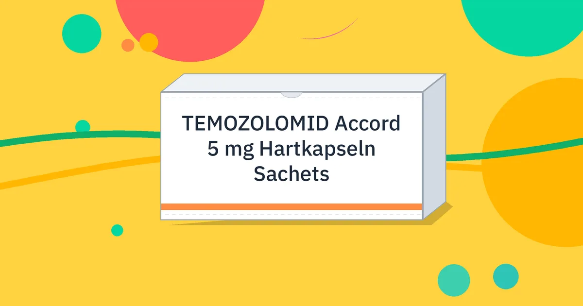 Symbolbild: Packung mit der Aufschrift TEMOZOLOMID Accord 5 mg Hartkapseln Sachets (PZN 11291207) – Verfügbarkeit und Bezug in Apotheken in Frankfurt am Main