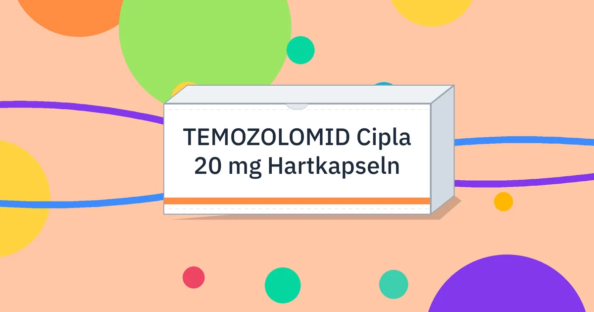 Symbolbild: Packung mit der Aufschrift TEMOZOLOMID Cipla 20 mg Hartkapseln (PZN 11715038) – Verfügbarkeit und Bezug in Apotheken in Frankfurt am Main