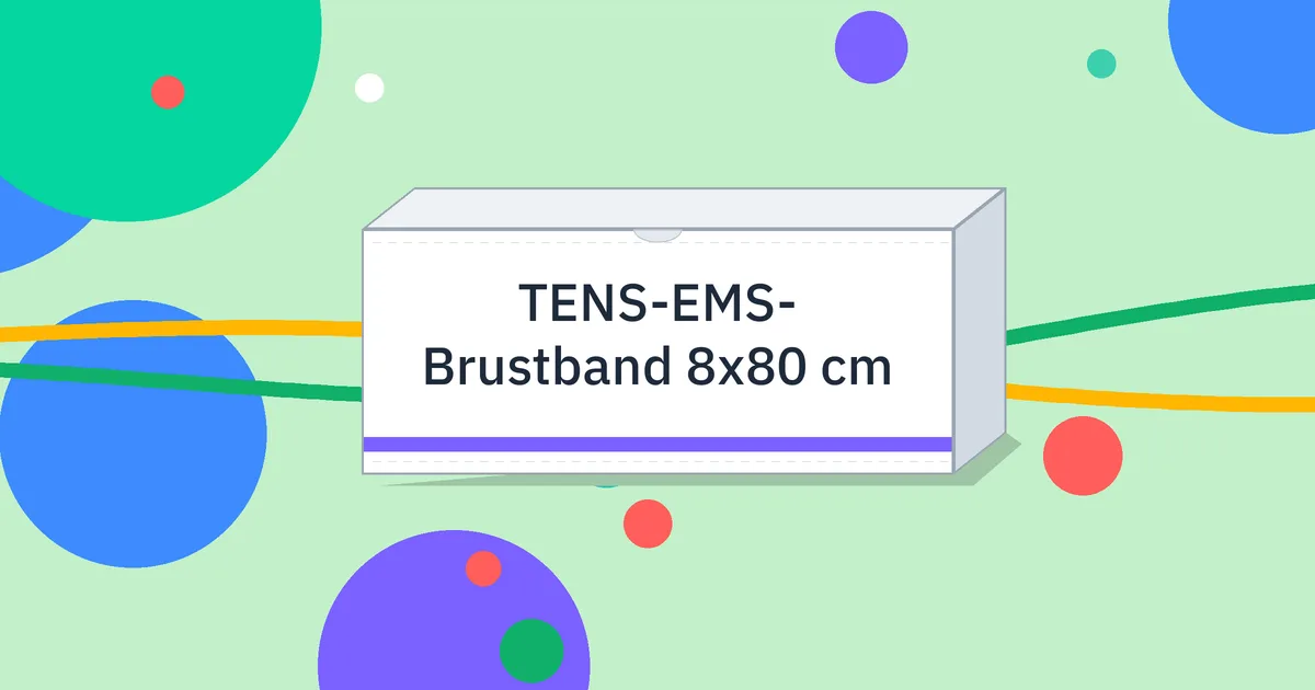 Symbolbild: Packung mit der Aufschrift TENS-EMS-Brustband 8x80 cm (PZN 14305134) – Verfügbarkeit und Bezug in Apotheken in Frankfurt am Main