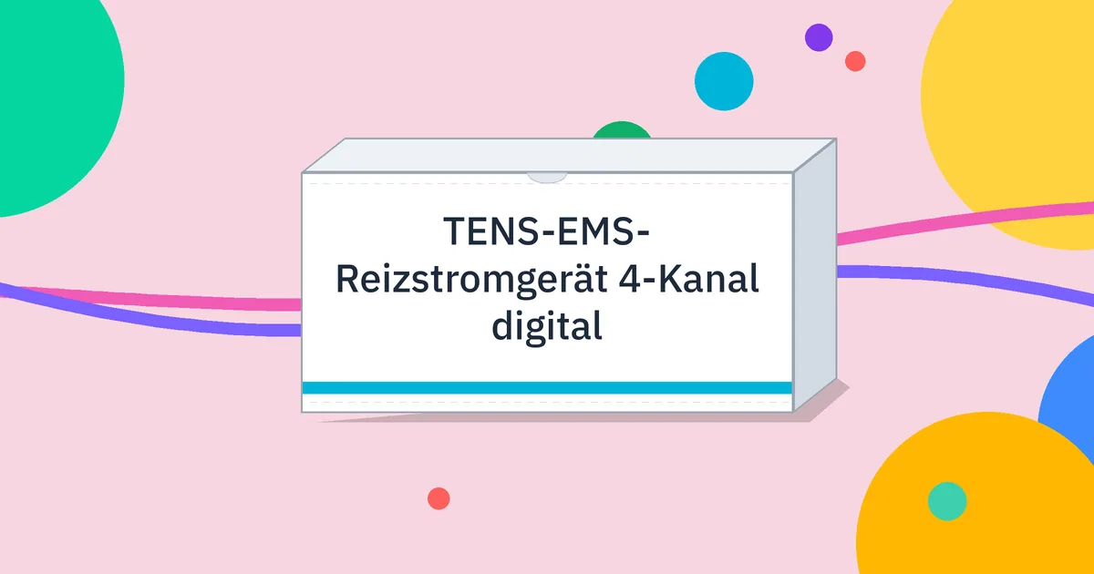 Symbolbild: Packung mit der Aufschrift TENS-EMS-Reizstromgerät 4-Kanal digital (PZN 04619340) – Verfügbarkeit und Bezug in Apotheken in Frankfurt am Main