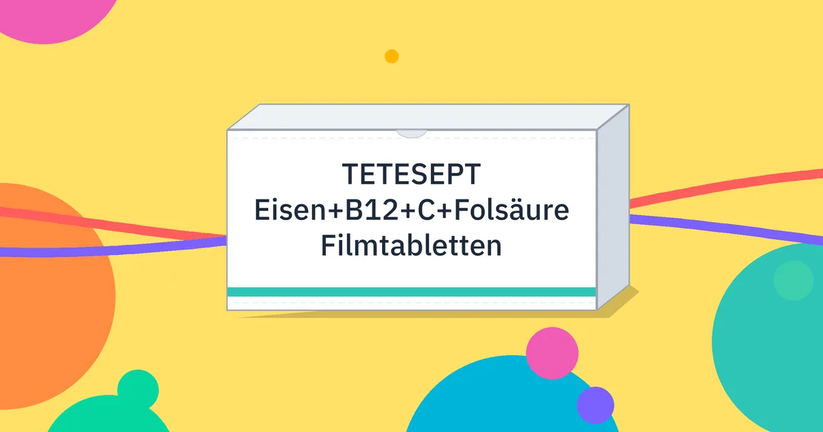 Symbolbild: Packung mit der Aufschrift TETESEPT Eisen+B12+C+Folsäure Filmtabletten (PZN 17313424) – Verfügbarkeit und Bezug in Apotheken in Frankfurt am Main