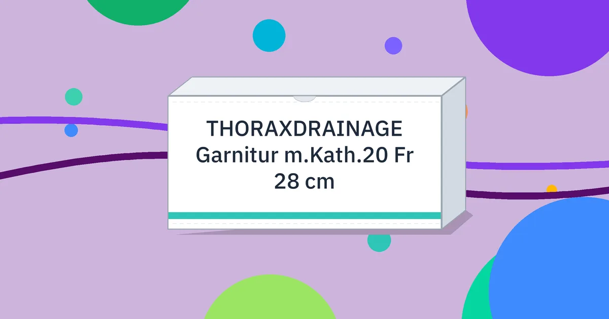 Symbolbild: Packung mit der Aufschrift THORAXDRAINAGE Garnitur m.Kath.20 Fr 28 cm (PZN 10178673) – Verfügbarkeit und Bezug in Apotheken in Frankfurt am Main