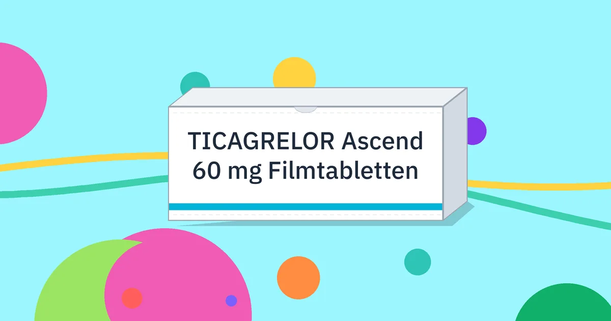 Symbolbild: Packung mit der Aufschrift TICAGRELOR Ascend 60 mg Filmtabletten (PZN 19785676) – Verfügbarkeit und Bezug in Apotheken in Frankfurt am Main