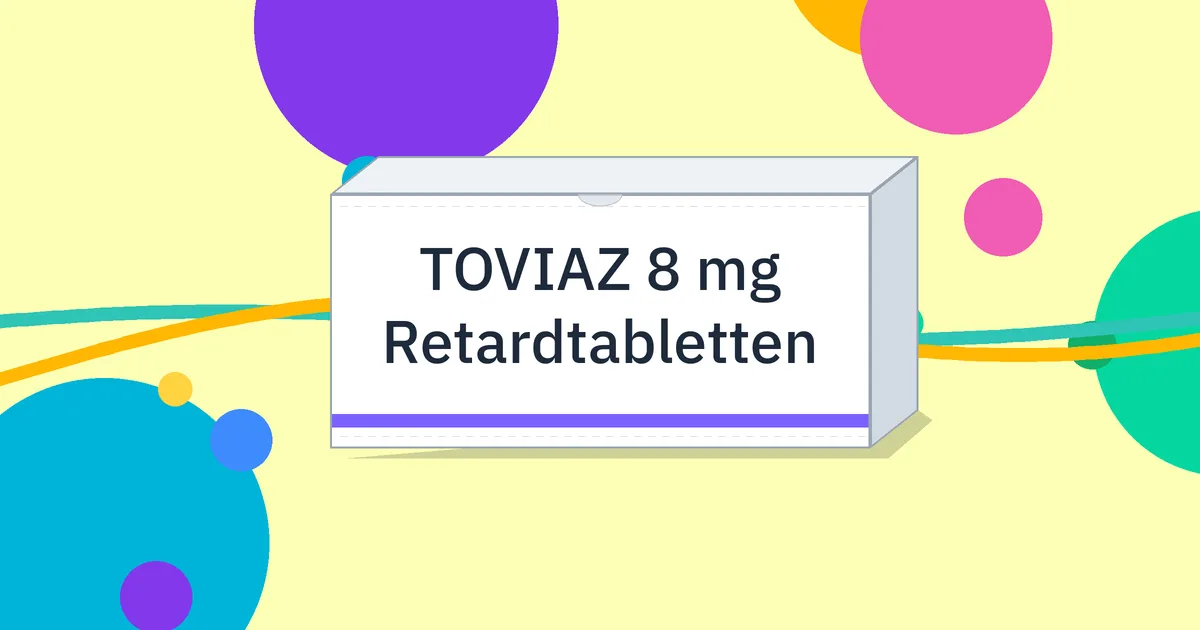 Symbolbild: Packung mit der Aufschrift TOVIAZ 8 mg Retardtabletten (PZN 05892397) – Verfügbarkeit und Bezug in Apotheken in Frankfurt am Main