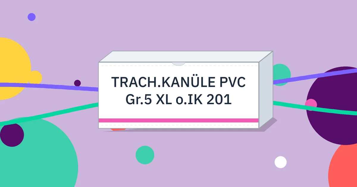 Symbolbild: Packung mit der Aufschrift TRACH.KANÜLE PVC Gr.5 XL o.IK 201 (PZN 06995188) – Verfügbarkeit und Bezug in Apotheken in Frankfurt am Main