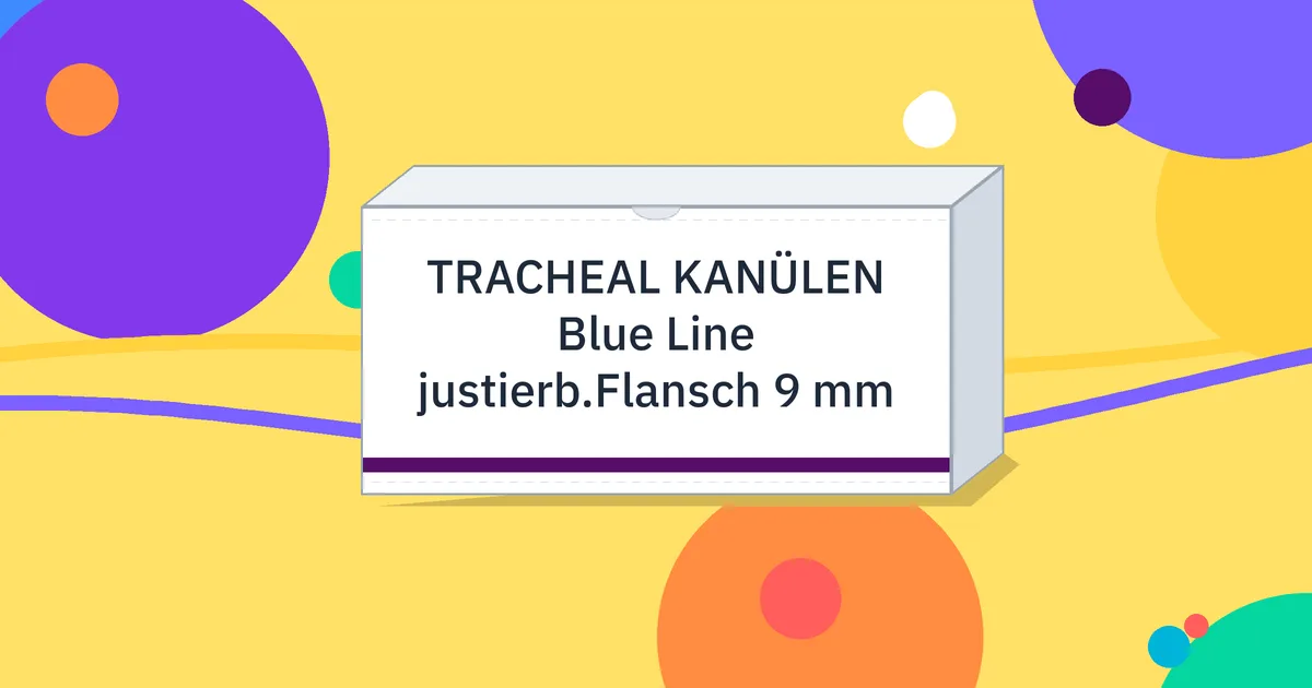 Symbolbild: Packung mit der Aufschrift TRACHEAL KANÜLEN Blue Line justierb.Flansch 9 mm (PZN 02409130) – Verfügbarkeit und Bezug in Apotheken in Frankfurt am Main