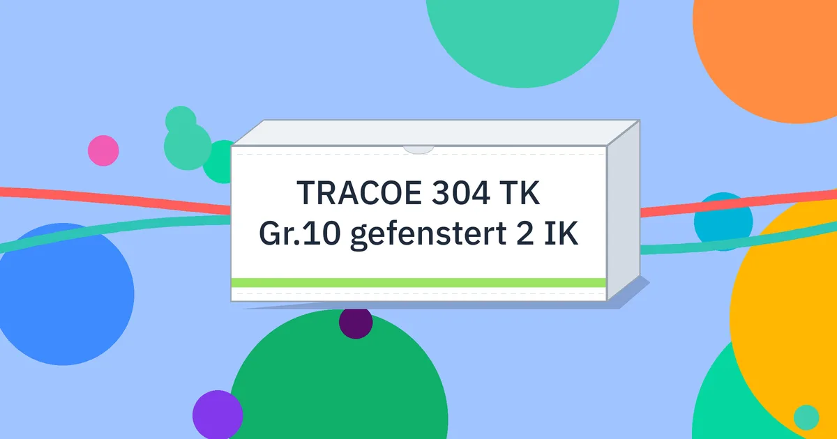 Symbolbild: Packung mit der Aufschrift TRACOE 304 TK Gr.10 gefenstert 2 IK (PZN 02716783) – Verfügbarkeit und Bezug in Apotheken in Frankfurt am Main