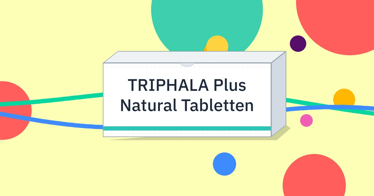 Symbolbild: Packung mit der Aufschrift TRIPHALA Plus Natural Tabletten (PZN 19152623) – Verfügbarkeit und Bezug in Apotheken in Frankfurt am Main