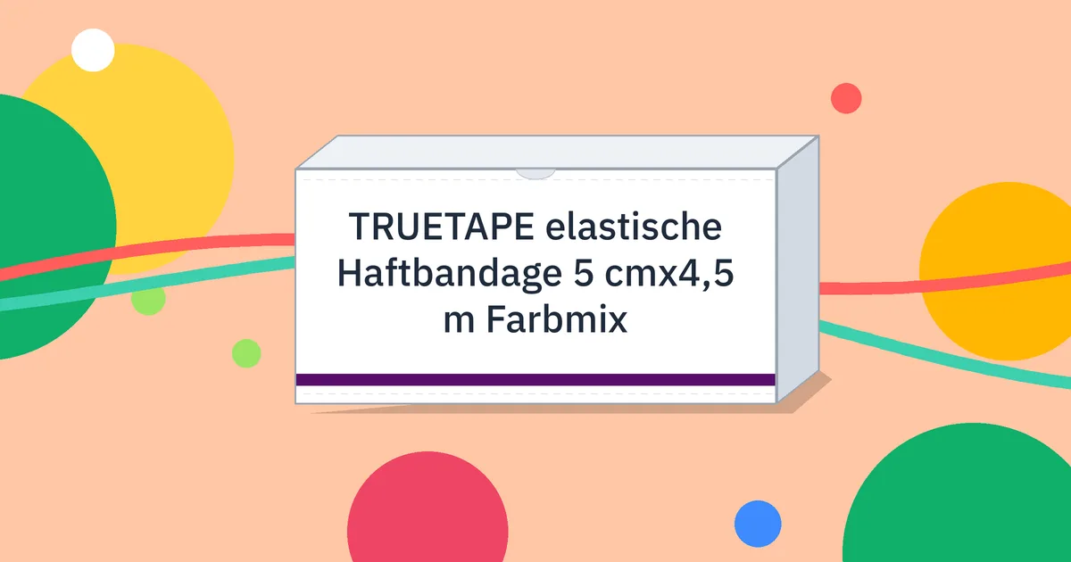 Symbolbild: Packung mit der Aufschrift TRUETAPE elastische Haftbandage 5 cmx4,5 m Farbmix (PZN 18249421) – Verfügbarkeit und Bezug in Apotheken in Frankfurt am Main