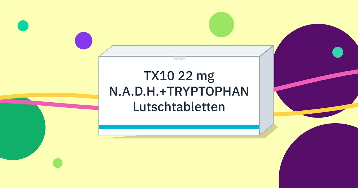 Symbolbild: Packung mit der Aufschrift TX10 22 mg N.A.D.H.+TRYPTOPHAN Lutschtabletten (PZN 09668768) – Verfügbarkeit und Bezug in Apotheken in Frankfurt am Main