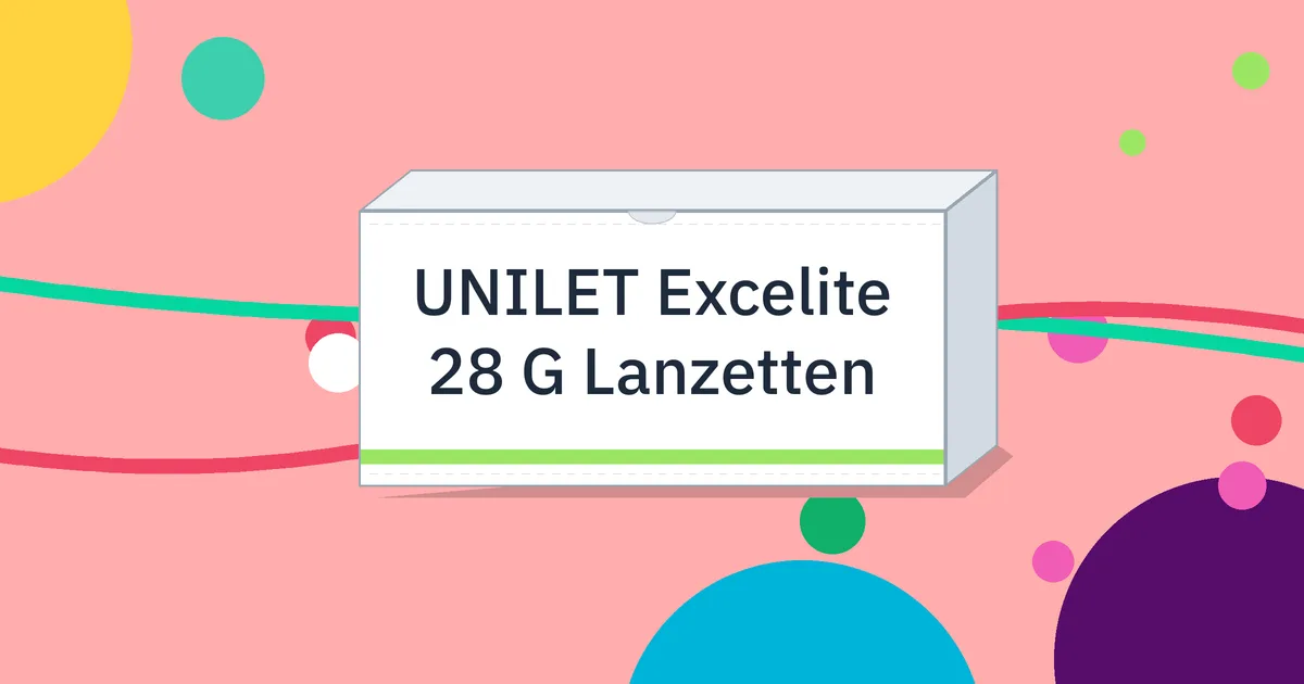 Symbolbild: Packung mit der Aufschrift UNILET Excelite 28 G Lanzetten (PZN 17902089) – Verfügbarkeit und Bezug in Apotheken in Frankfurt am Main