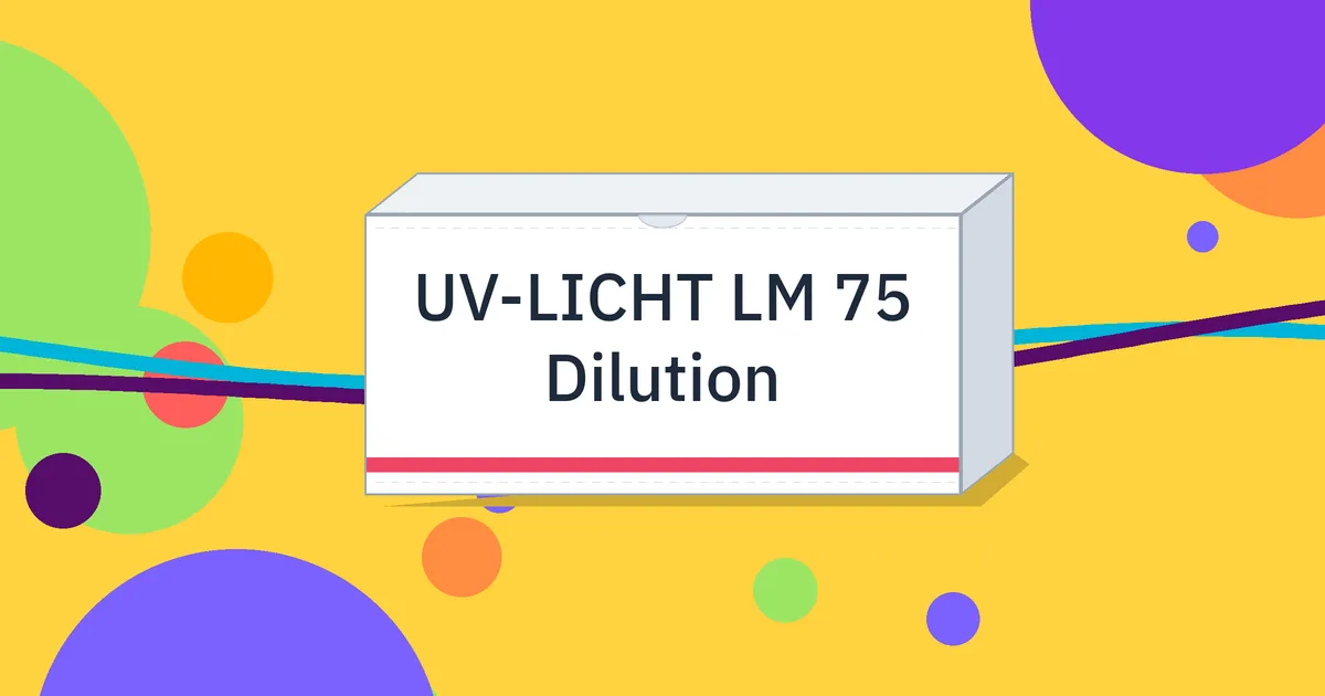 Symbolbild: Packung mit der Aufschrift UV-LICHT LM 75 Dilution (PZN 13258852) – Verfügbarkeit und Bezug in Apotheken in Frankfurt am Main