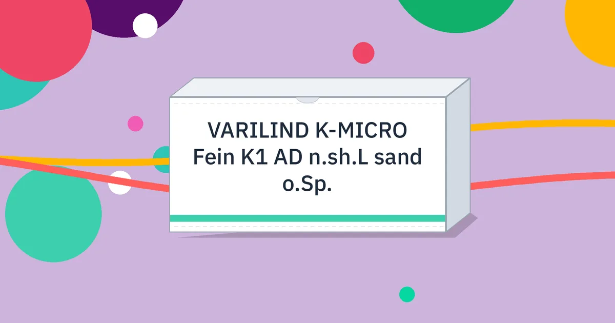 Symbolbild: Packung mit der Aufschrift VARILIND K-MICRO Fein K1 AD n.sh.L sand o.Sp. (PZN 20557176) – Verfügbarkeit und Bezug in Apotheken in Frankfurt am Main