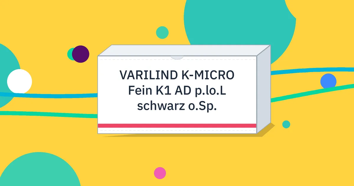 Symbolbild: Packung mit der Aufschrift VARILIND K-MICRO Fein K1 AD p.lo.L schwarz o.Sp. (PZN 20558098) – Verfügbarkeit und Bezug in Apotheken in Frankfurt am Main