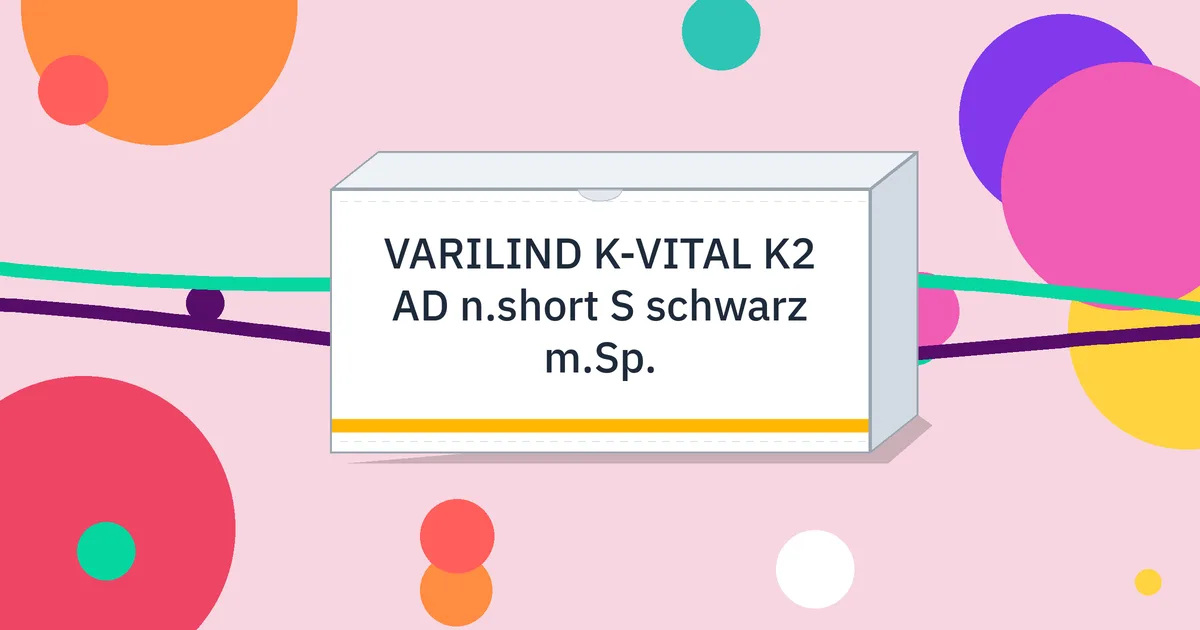 Symbolbild: Packung mit der Aufschrift VARILIND K-VITAL K2 AD n.short S schwarz m.Sp. (PZN 20568145) – Verfügbarkeit und Bezug in Apotheken in Frankfurt am Main
