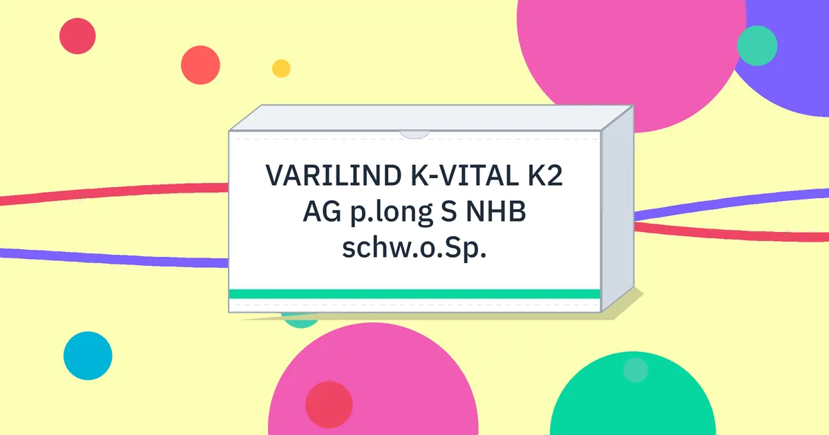 Symbolbild: Packung mit der Aufschrift VARILIND K-VITAL K2 AG p.long S NHB schw.o.Sp. (PZN 20565359) – Verfügbarkeit und Bezug in Apotheken in Frankfurt am Main
