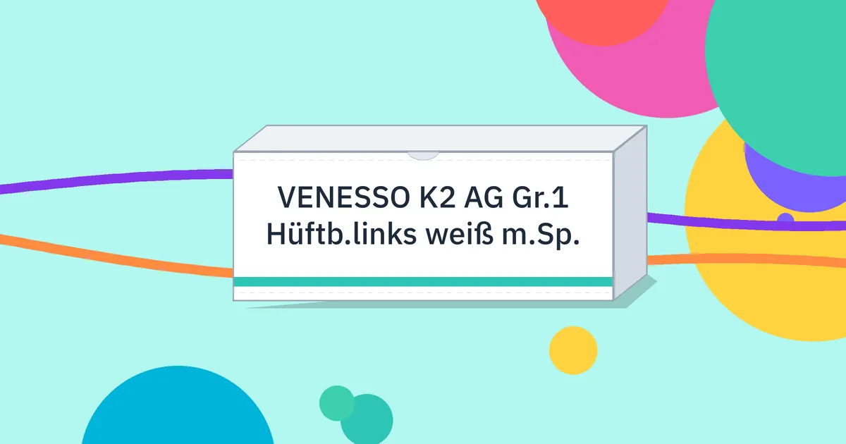 Symbolbild: Packung mit der Aufschrift VENESSO K2 AG Gr.1 Hüftb.links weiß m.Sp. (PZN 03266299) – Verfügbarkeit und Bezug in Apotheken in Frankfurt am Main