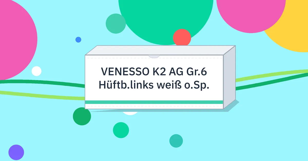 Symbolbild: Packung mit der Aufschrift VENESSO K2 AG Gr.6 Hüftb.links weiß o.Sp. (PZN 03270183) – Verfügbarkeit und Bezug in Apotheken in Frankfurt am Main