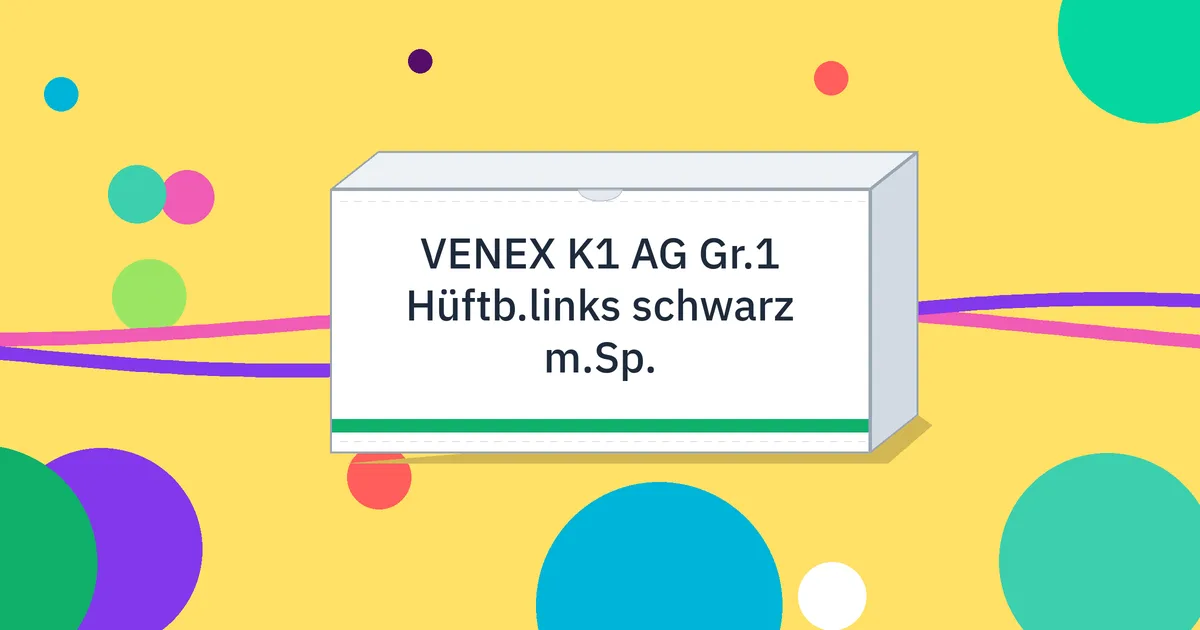 Symbolbild: Packung mit der Aufschrift VENEX K1 AG Gr.1 Hüftb.links schwarz m.Sp. (PZN 03201621) – Verfügbarkeit und Bezug in Apotheken in Frankfurt am Main