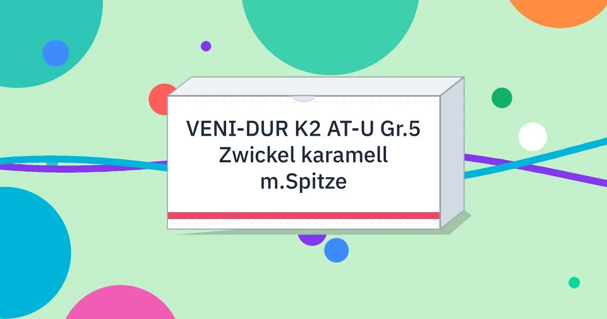 Symbolbild: Packung mit der Aufschrift VENI-DUR K2 AT-U Gr.5 Zwickel karamell m.Spitze (PZN 13758945) – Verfügbarkeit und Bezug in Apotheken in Frankfurt am Main
