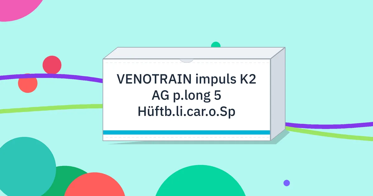 Symbolbild: Packung mit der Aufschrift VENOTRAIN impuls K2 AG p.long 5 Hüftb.li.car.o.Sp (PZN 08424449) – Verfügbarkeit und Bezug in Apotheken in Frankfurt am Main